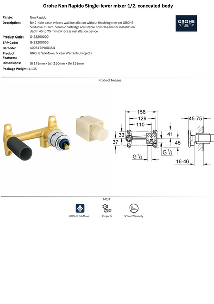 Grohe Non Rapido Mixer Concealed Body – Spectiles