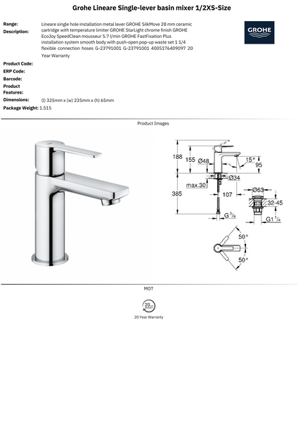 Grohe Linear Single-lever Basin Mixer 1/2 Extra Small – Spectiles